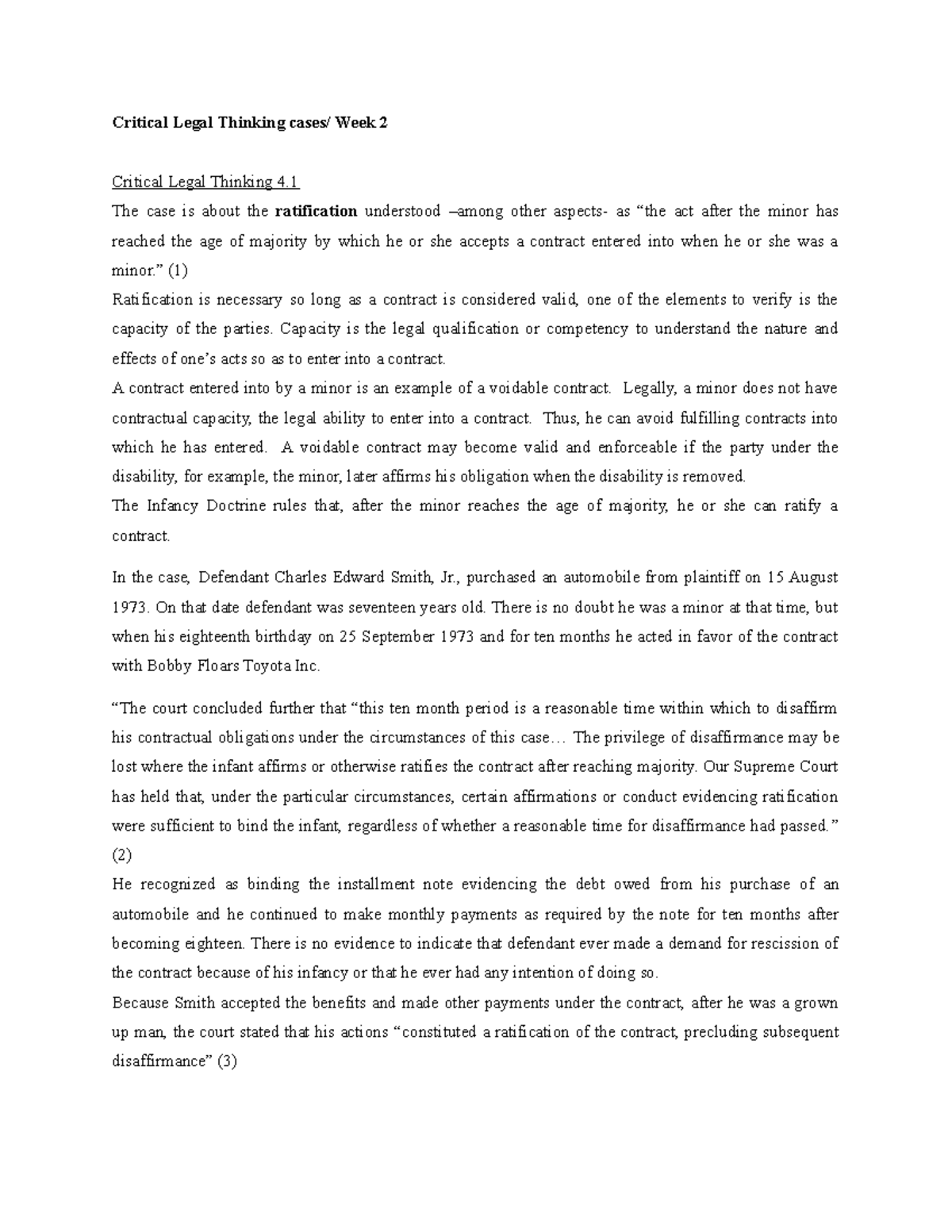 Writting Assignments W2 - Critical Legal Thinking cases/ Week 2 ...