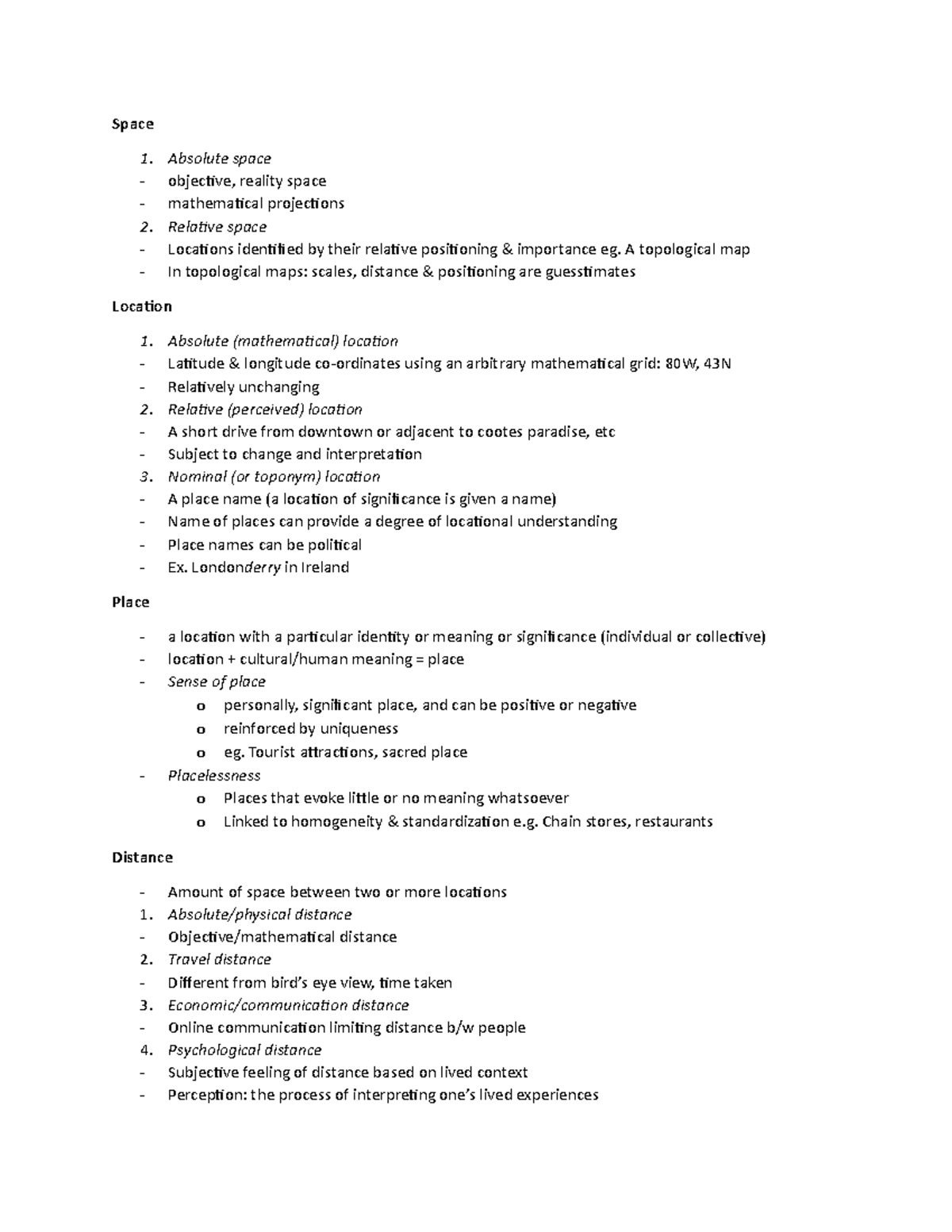 Key concepts - lecture notes - Space Absolute space objective, reality ...
