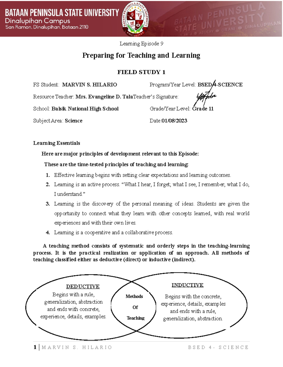 Learning Episode 9-FS1- Hilario- Marvin - Learning Episode 9 Preparing ...