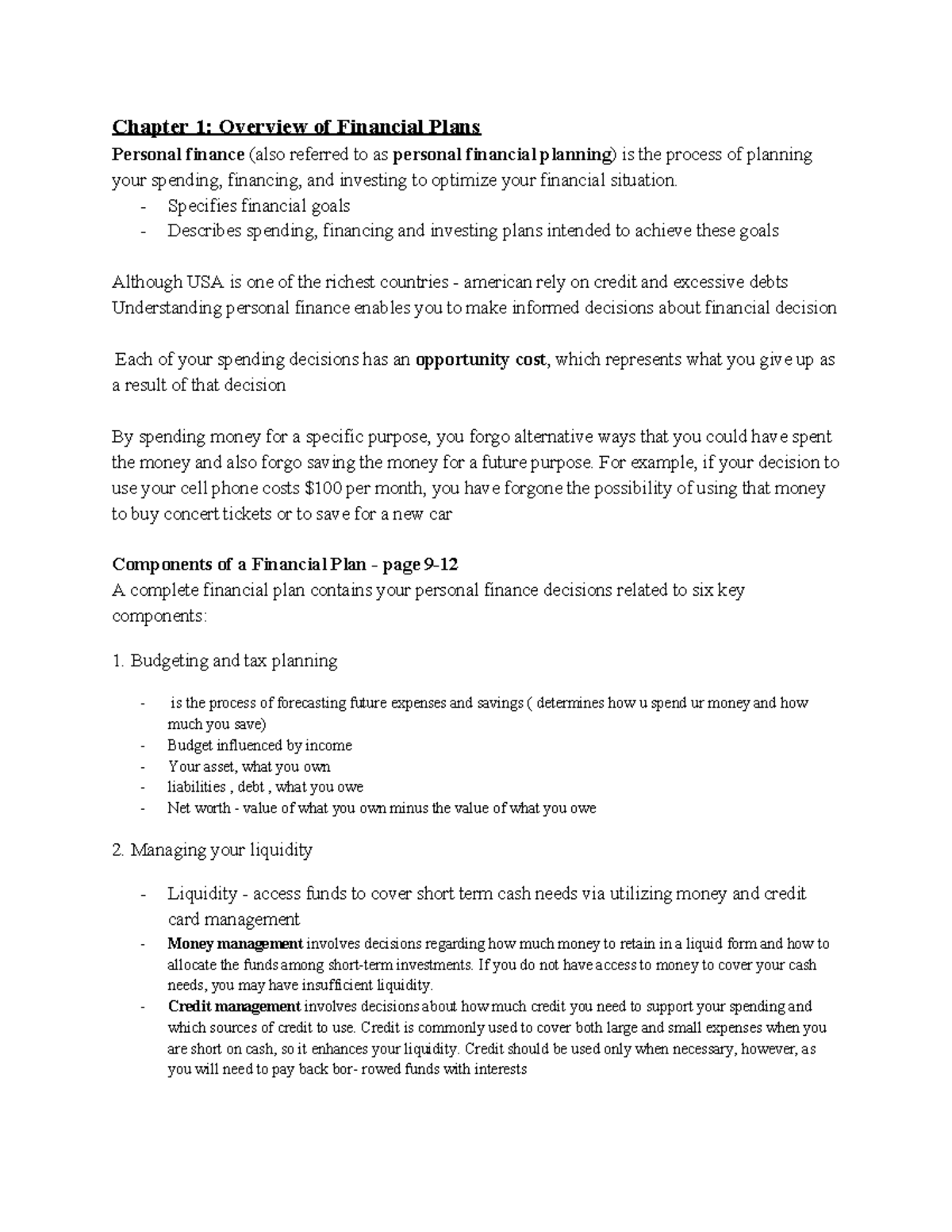Week 1 - chapter 1-3 personal finance - Chapter 1: Overview of ...