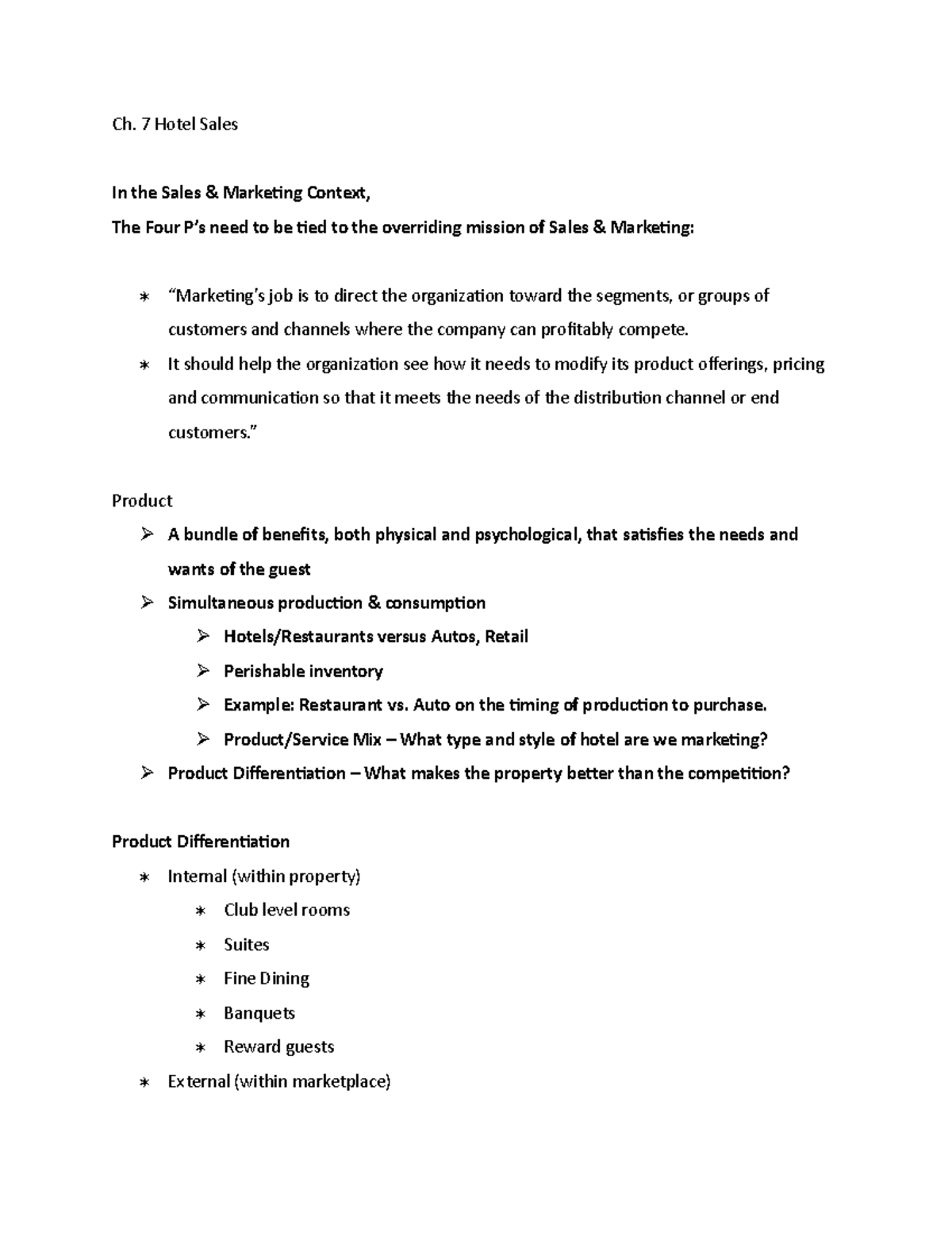 Ch. 7 Lecture 3 - John Palabiyik TTU - Ch. 7 Hotel Sales In the Sales ...