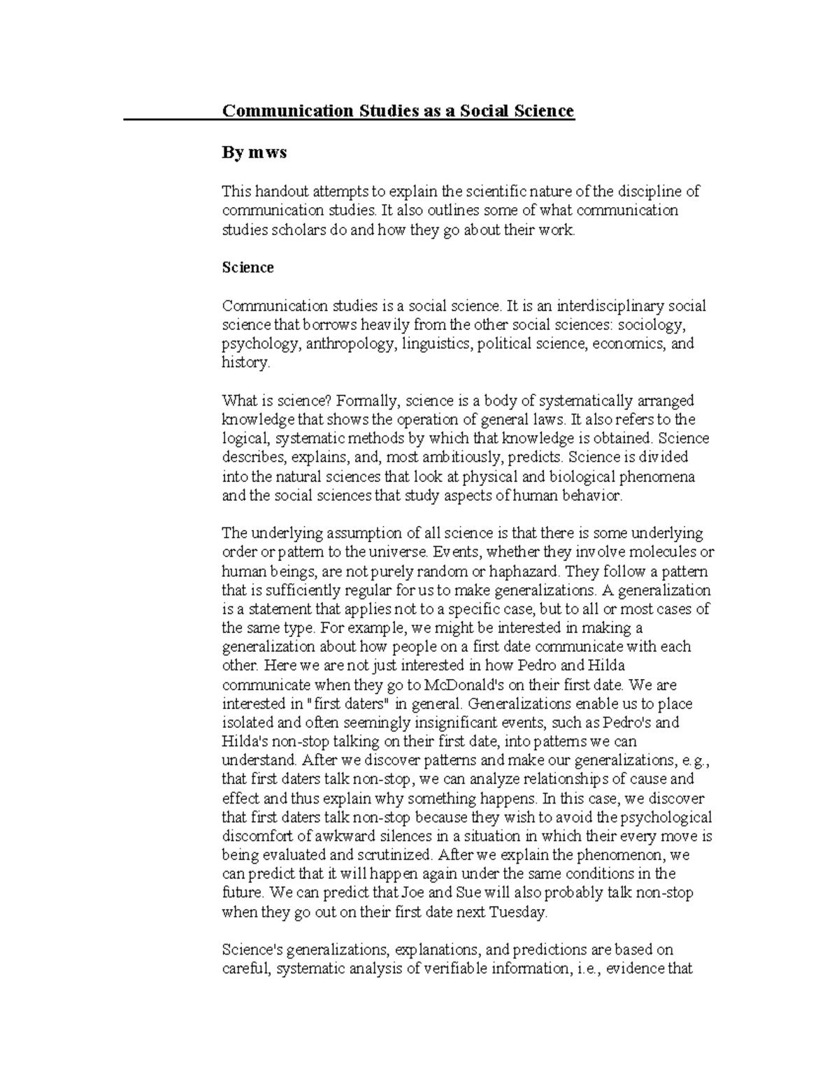 Communication Studies as a Social Science 2018 - It also outlines some ...