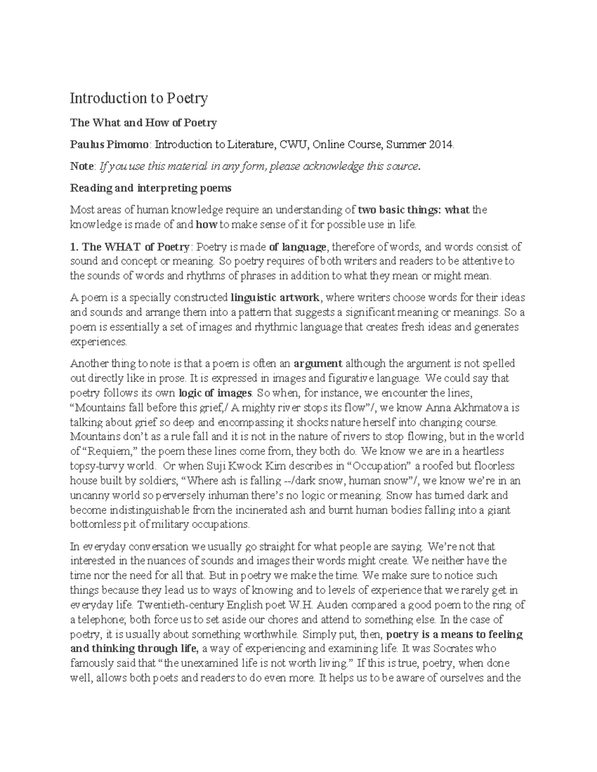 Introduction to Poetry - Note: If you use this material in any form ...