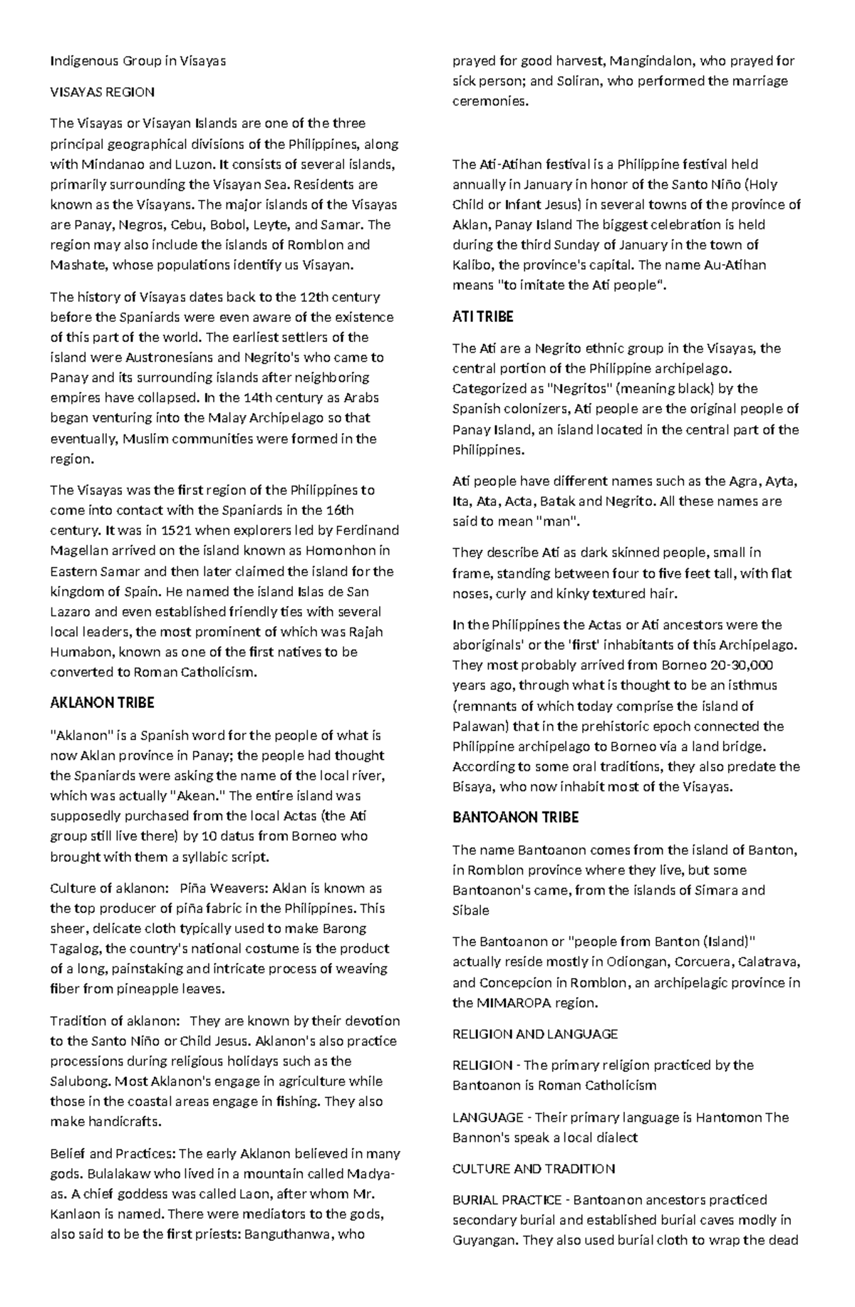 Indigenous Group in Visayas outline - Indigenous Group in Visayas ...