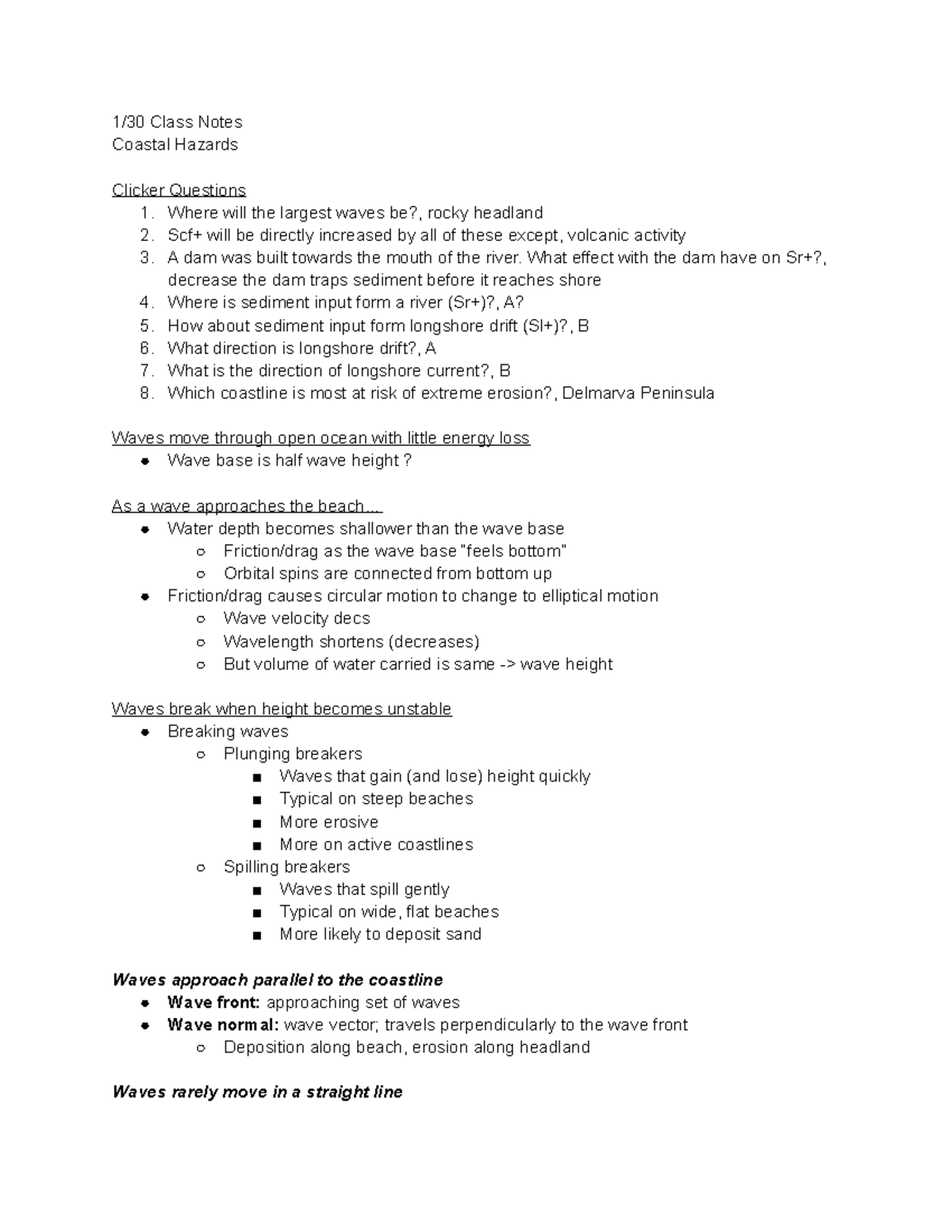 1/30 Class Notes - Professor Claire O'Neal - 1/30 Class Notes Coastal ...