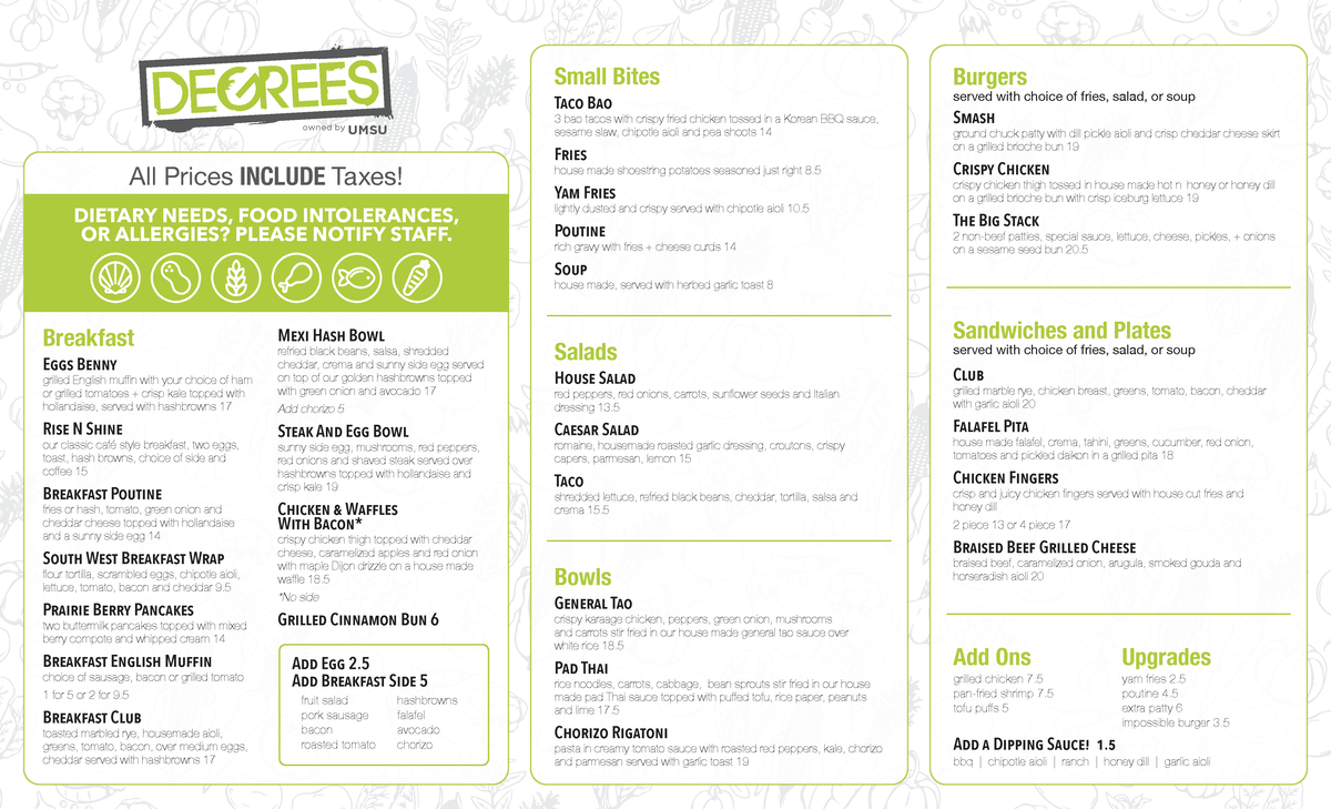 Degrees 2024 Winter Menu - owned by UMSU All Prices INCLUDE Taxes ...