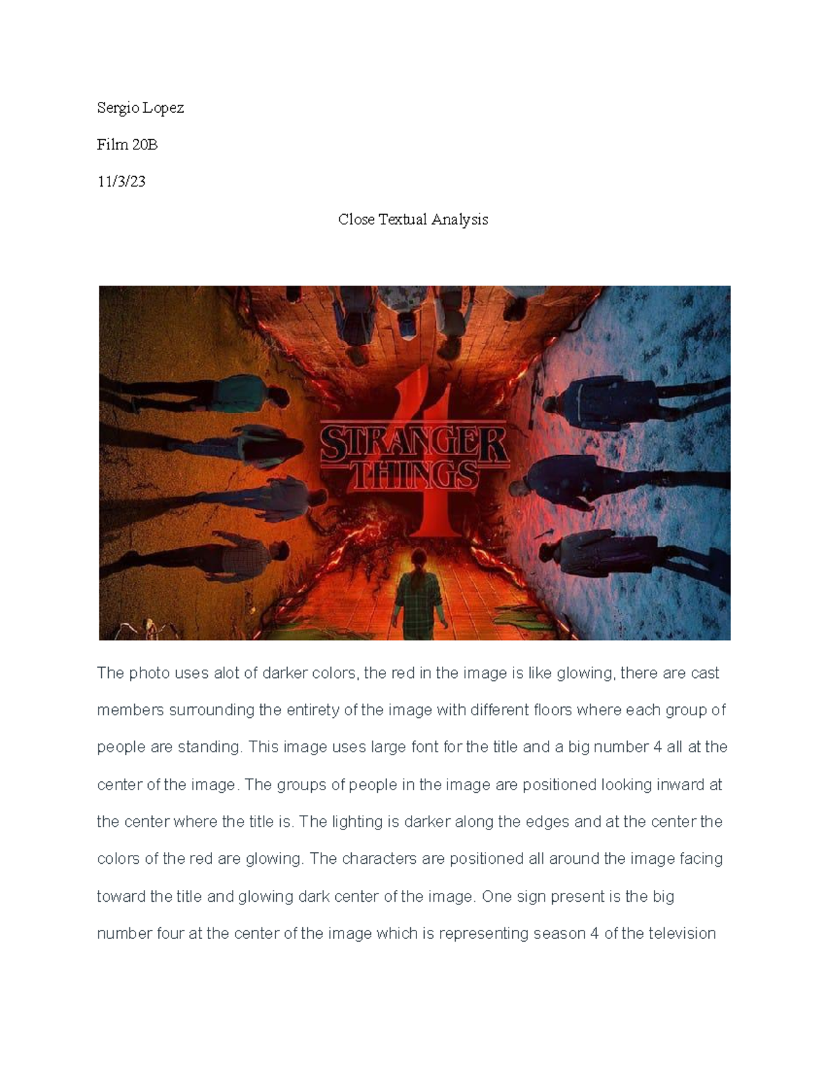 Close Textual Analysis- Stranger Things - Sergio Lopez Film 20B 11/3 ...