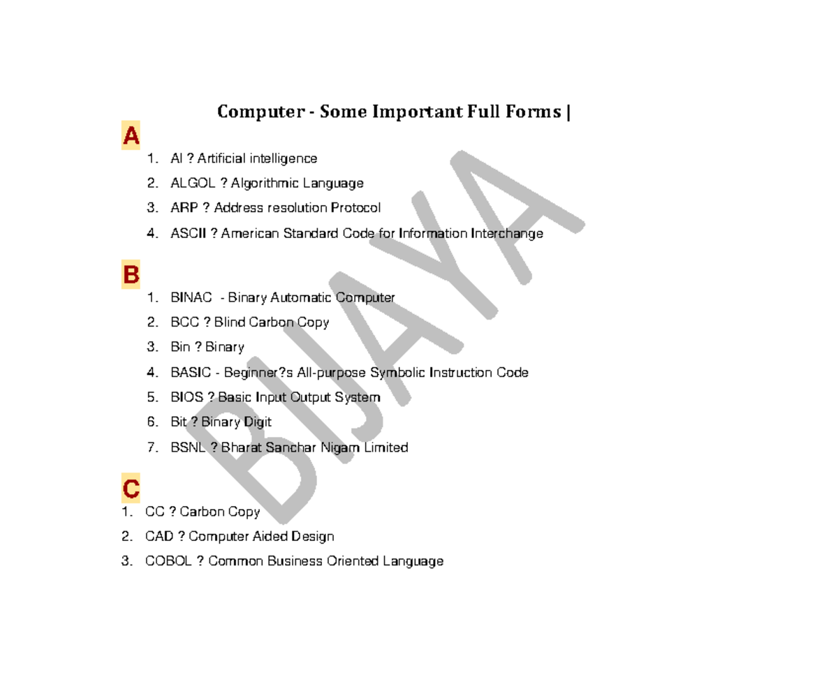 Computer Important Full Forms - Computer - Some Important Full Forms ...