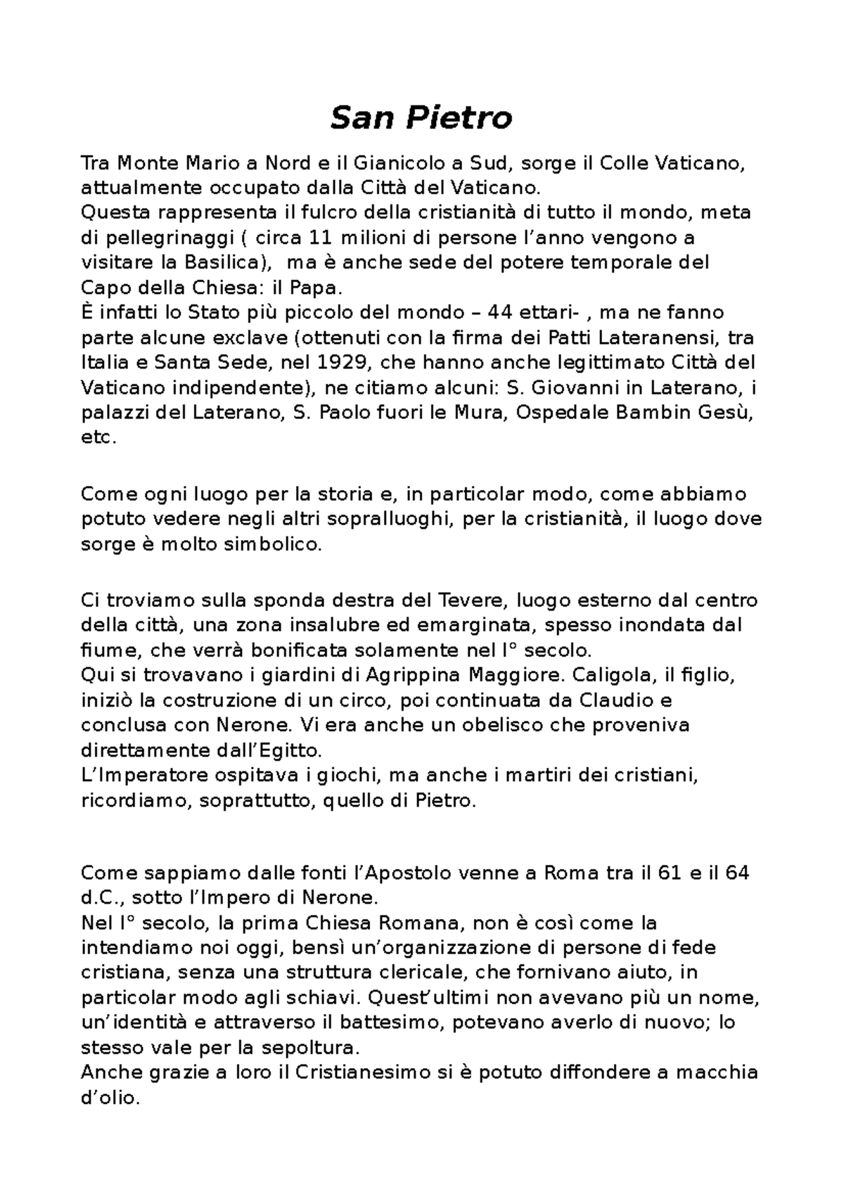 San Pietro - Elaborato per esame - San Pietro Tra Monte Mario a Nord e ...