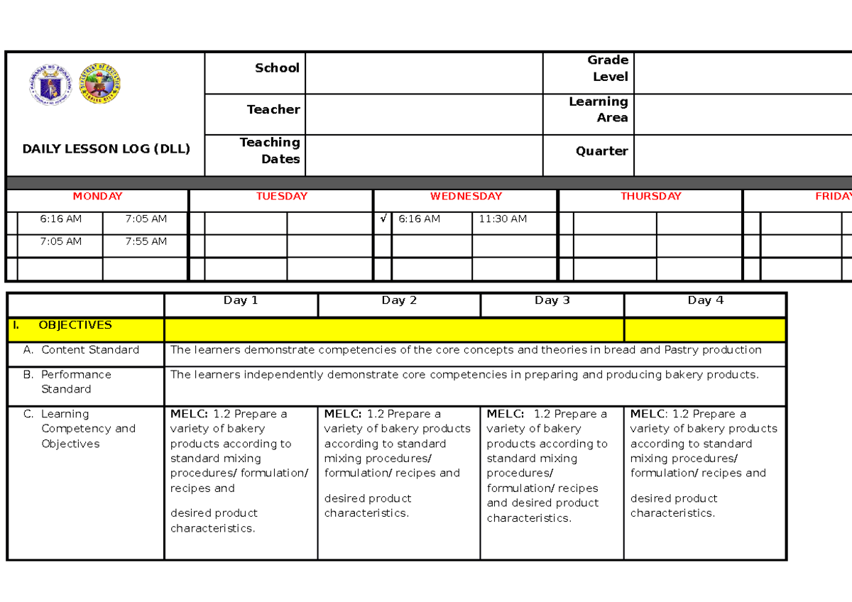 DLL BPP 2 - THANK YOU - DAILY LESSON LOG (DLL) School Grade Level ...