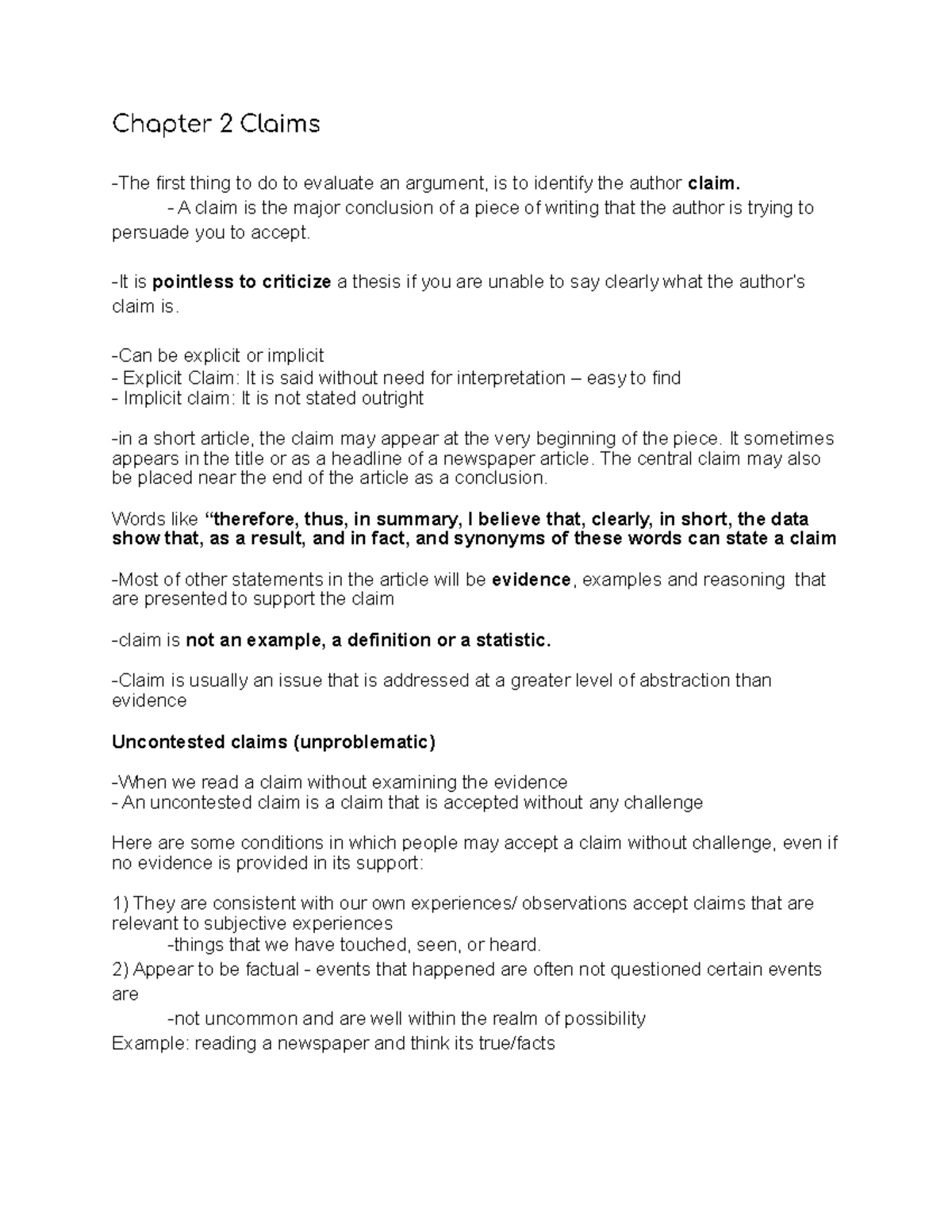 Chapter 2 ADMS 1010 Notes - Chapter 2 Claims -The first thing to do to ...