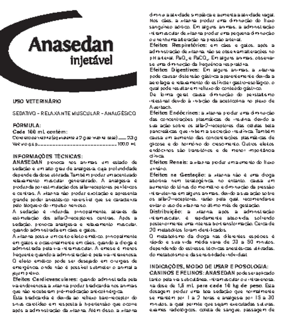 34831 bula anasedan 10m L ceva pec - USO VETERINÁRIO SEDATIVO ...