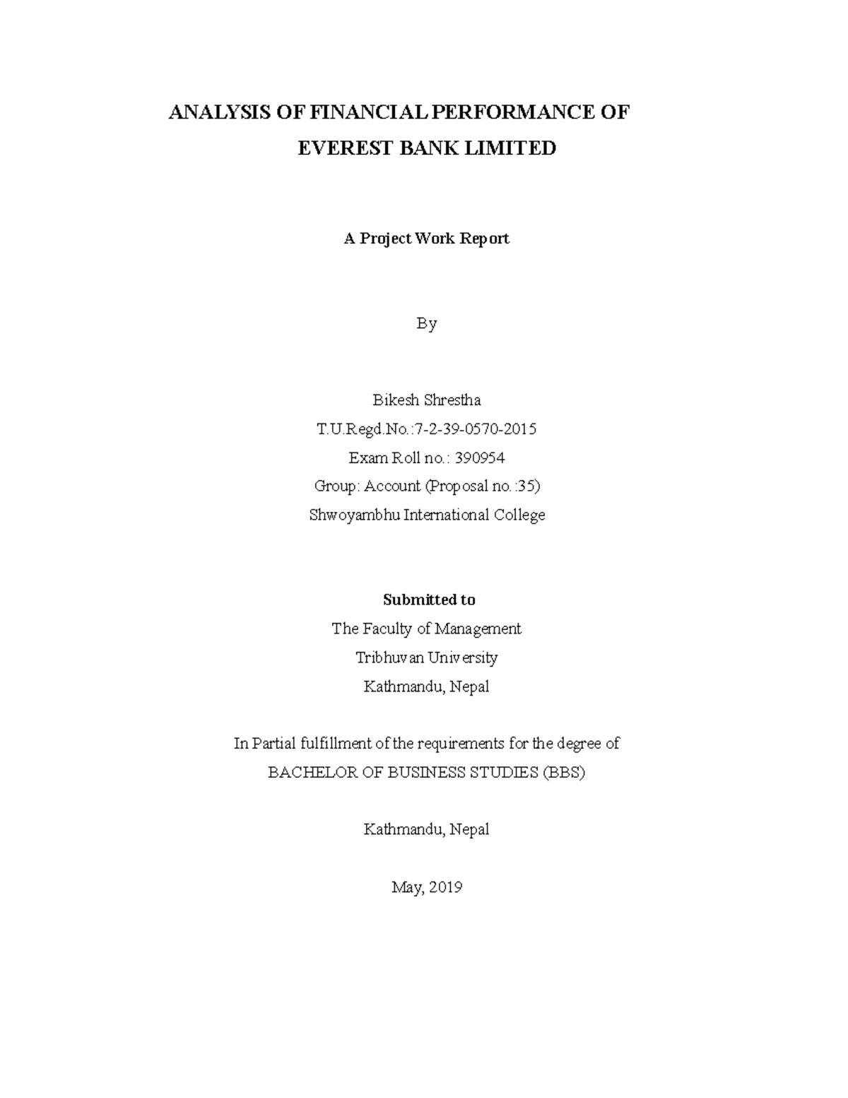 Final Report of P VVI - ANALYSIS OF FINANCIAL PERFORMANCE OF EVEREST ...