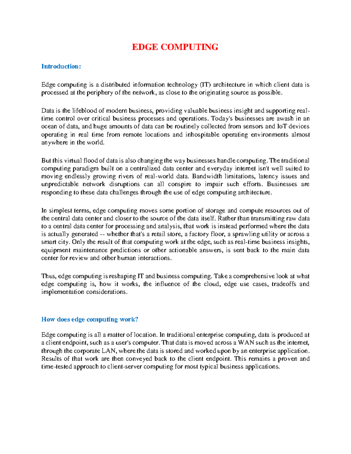 5 - Introduction to IoT - EDGE COMPUTING Introduction: Edge computing ...