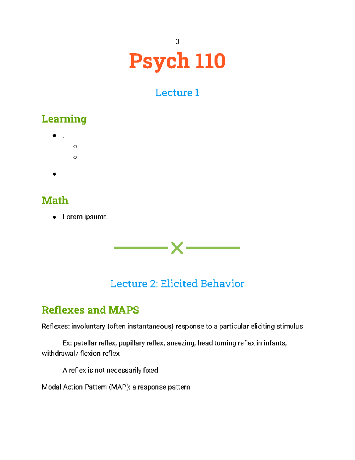 Psych 110 up to midterm 1 class notes - Psych 110 Lecture 1 Learning ...
