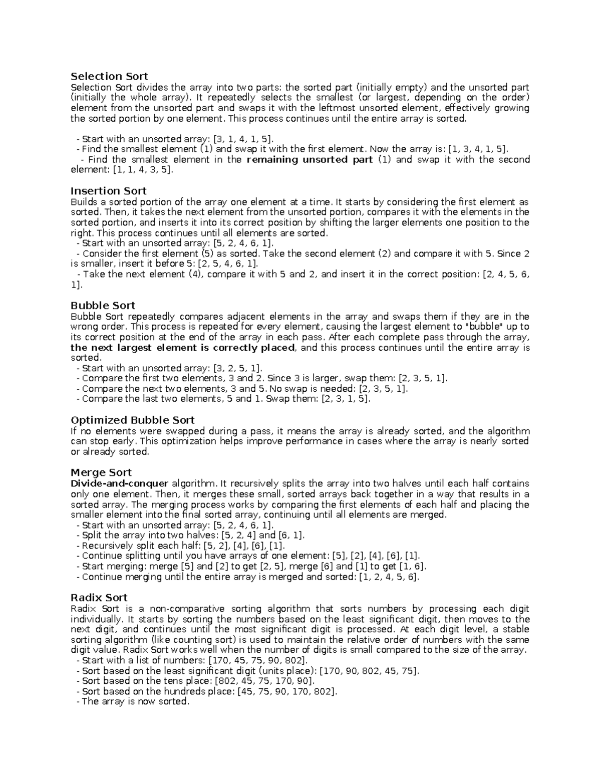 Sorting Reference - Selection Sort Selection Sort divides the array into two parts: the sorted ...