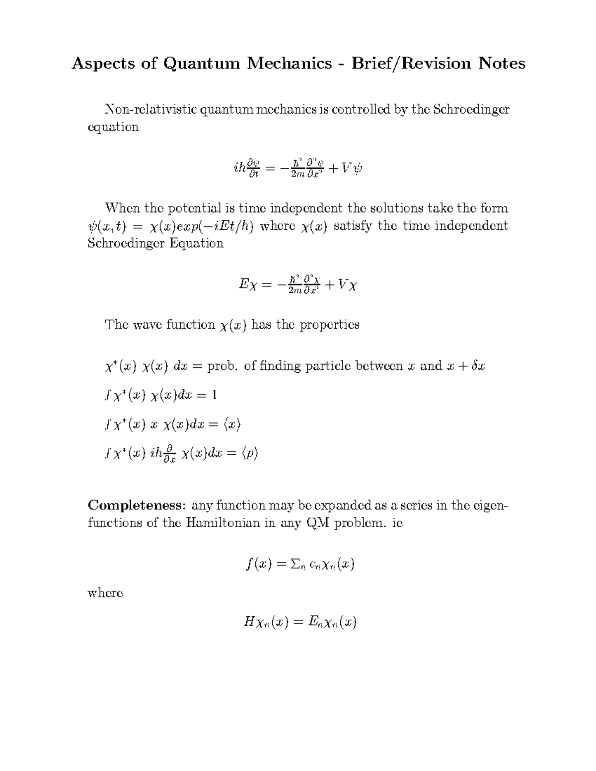 Lecture notes, lecture 5 Aspects of Quantem Mechanics - PHYS3007 - 45 6 ...