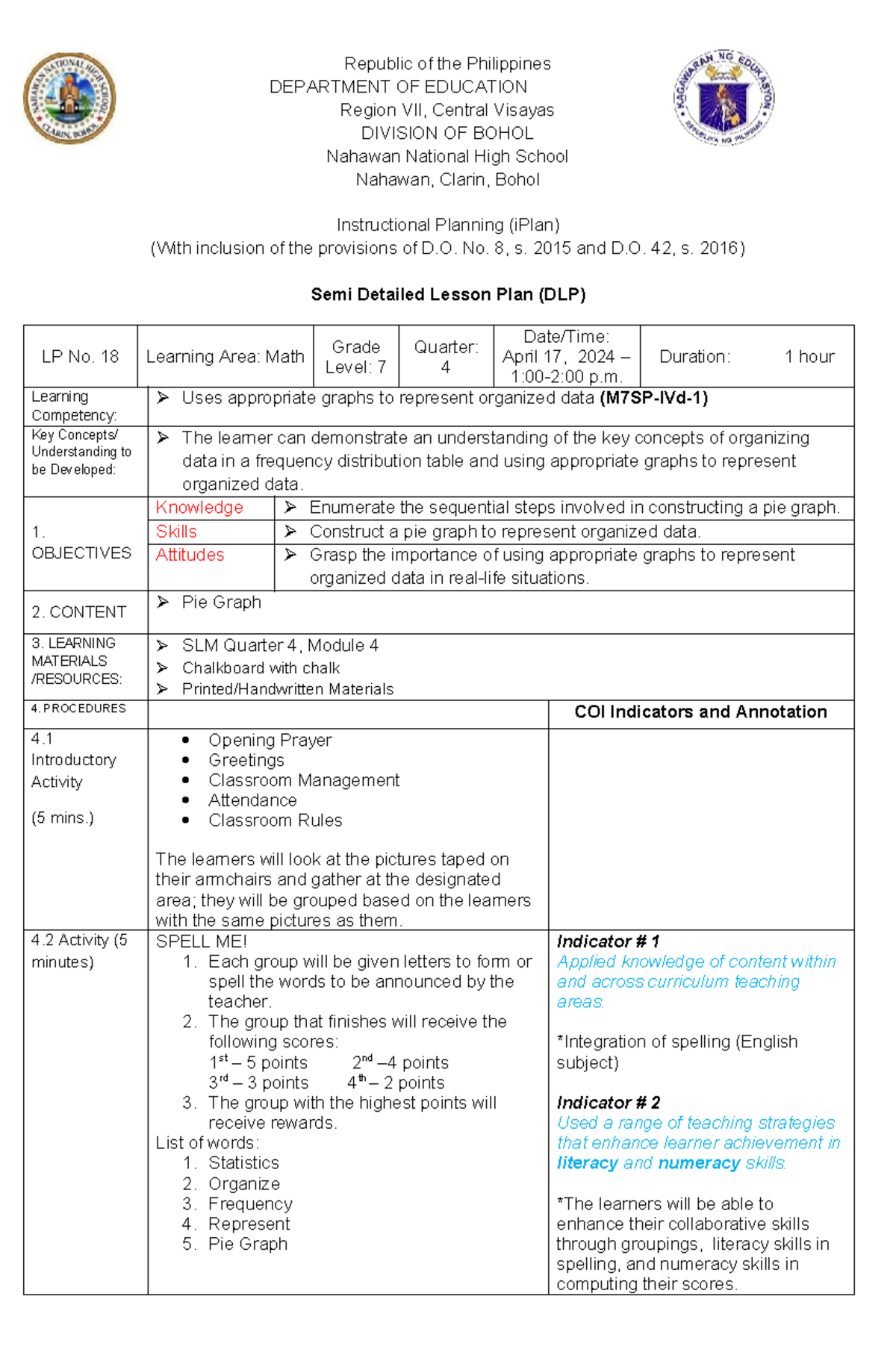 Lesson-Plan 18 COT With Indicators - Republic of the Philippines ...