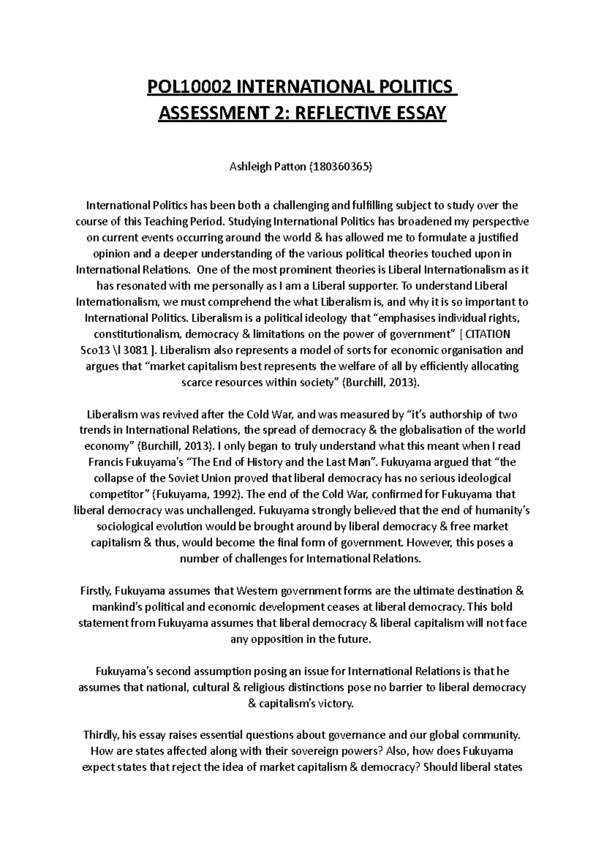 Assessment 2 Reflective Essay - POL10002 INTERNATIONAL POLITICS ...
