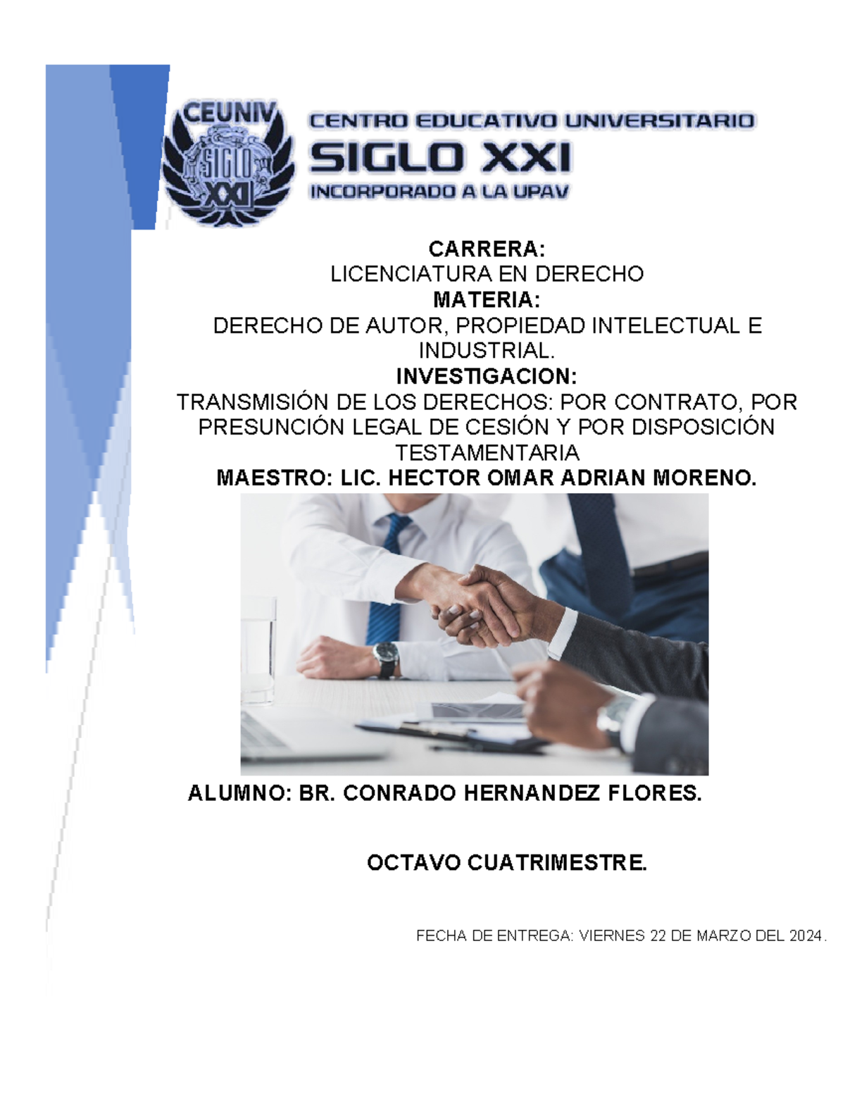 Portada del pfrofesor hector 162 - CARRERA: LICENCIATURA EN DERECHO MATERIA: DERECHO DE AUTOR ...