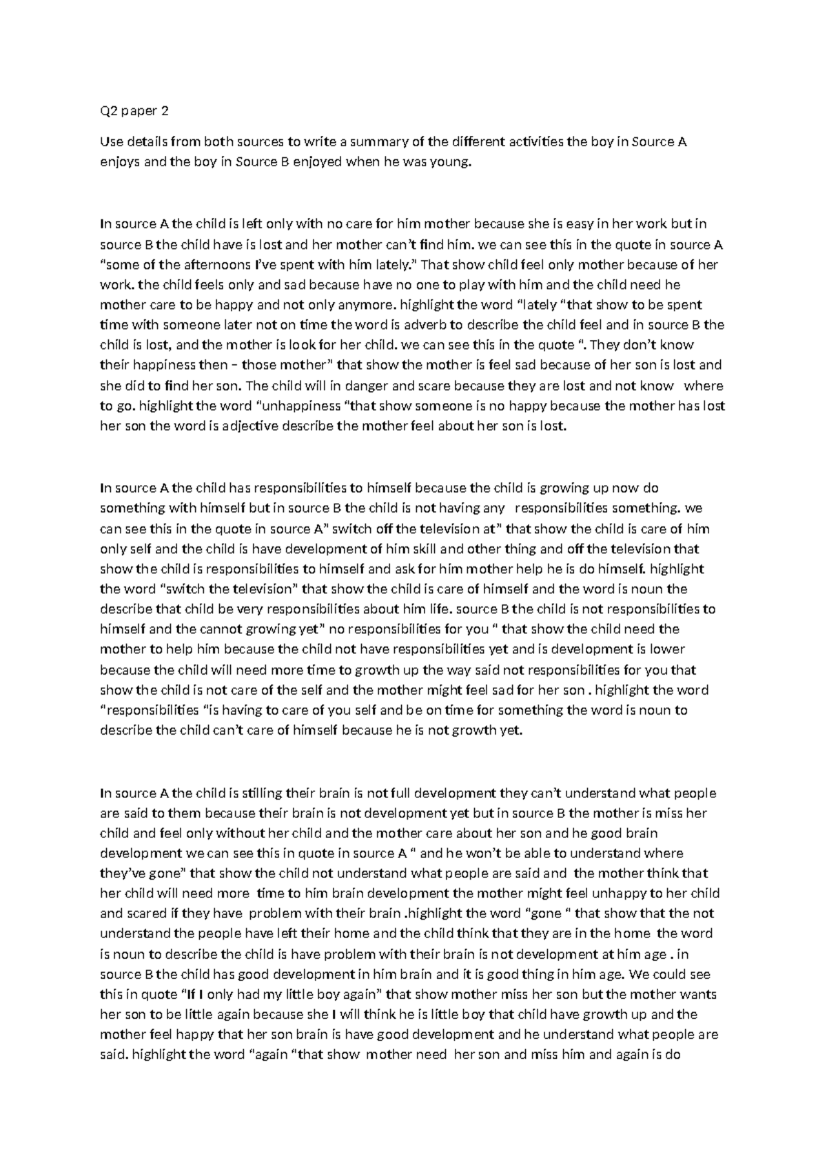 Q2 - THIS IS QUESTION 2 WHICH IS LANUAGE QUESTION - Q2 paper 2 Use ...