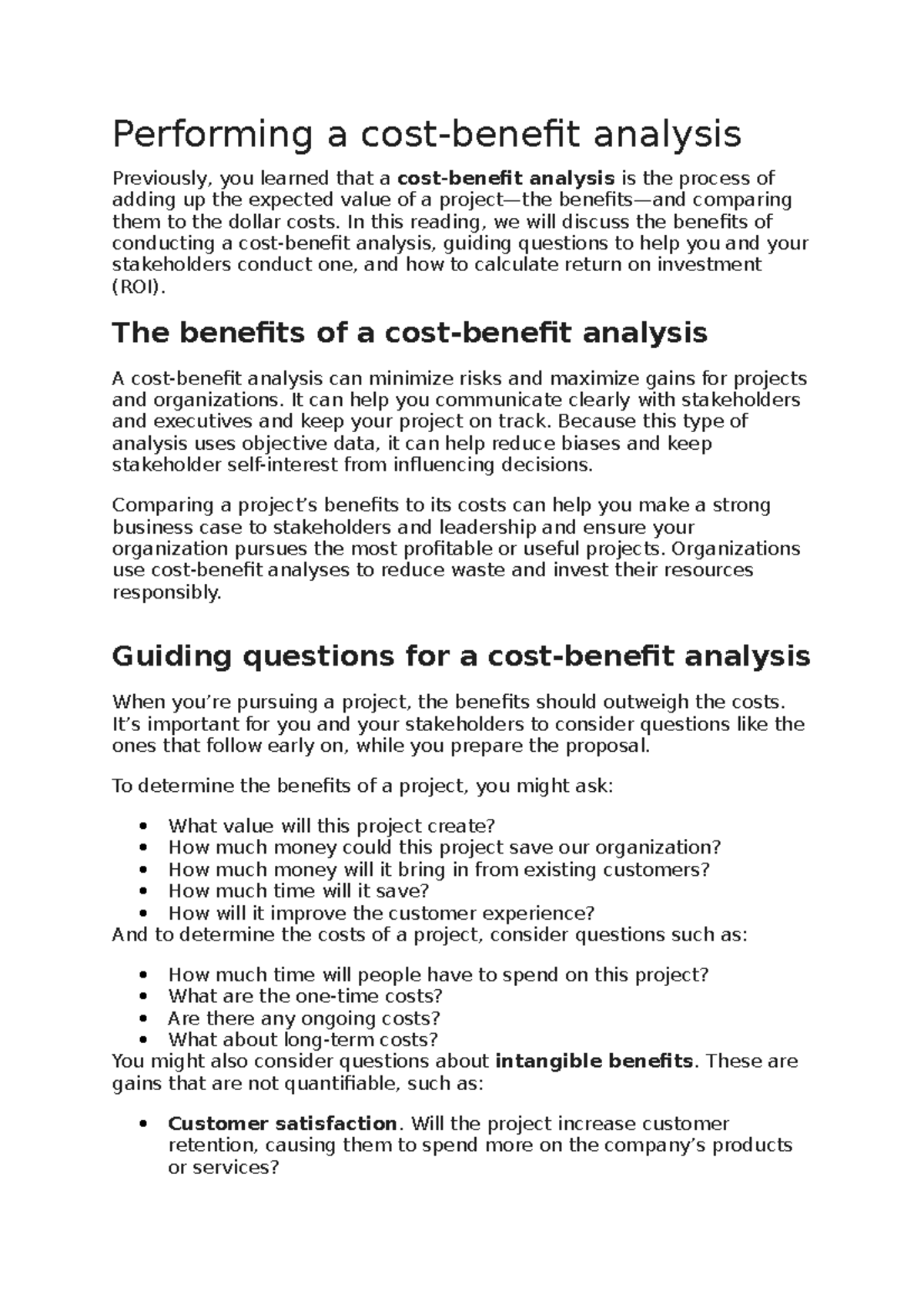 Performing a cost-benefit analysis - Performing a cost-benefit analysis ...