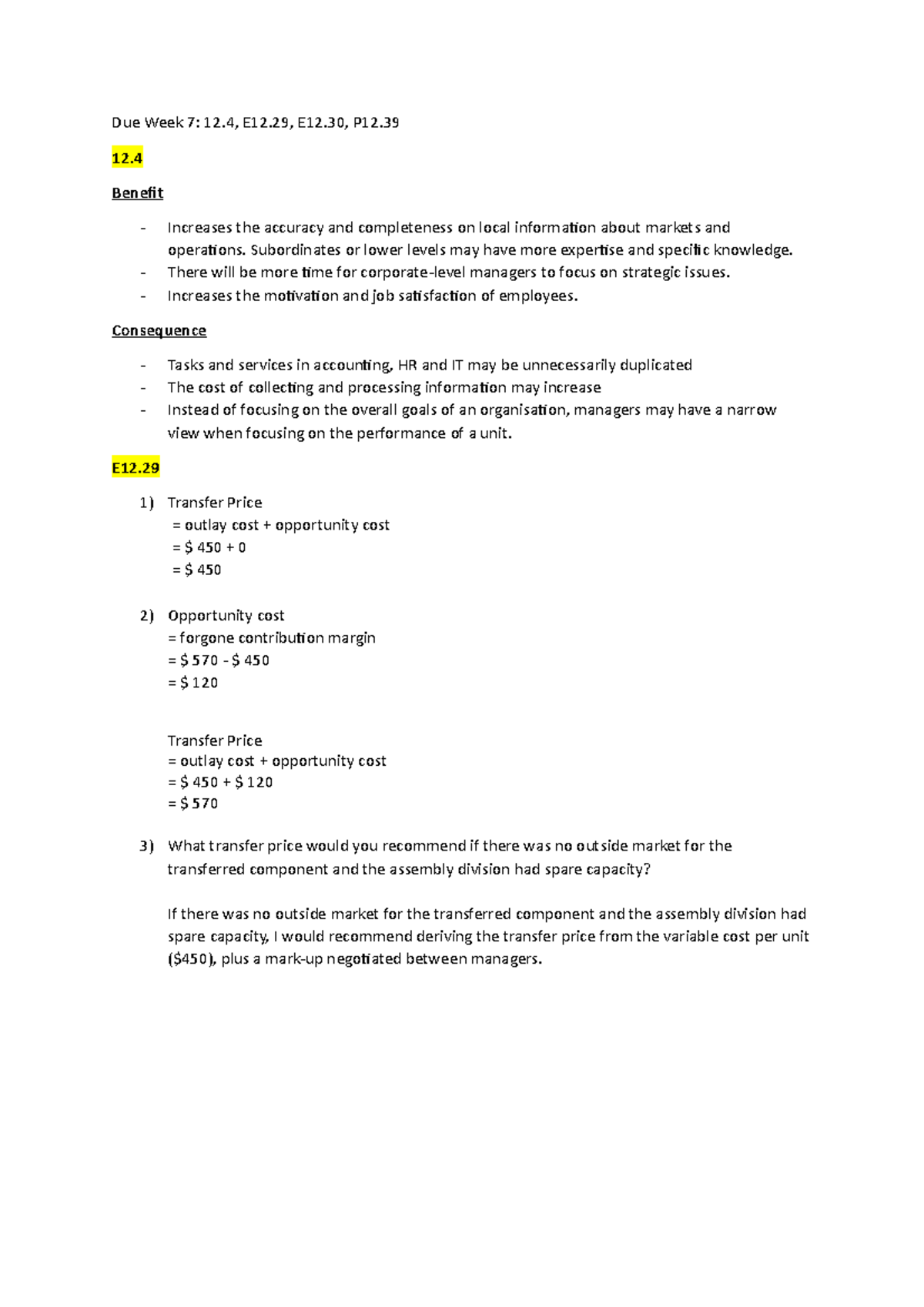 Accg301 week 7 hw - Due Week 7: 12, E12, E12, P12. 12. Beneit Increases ...