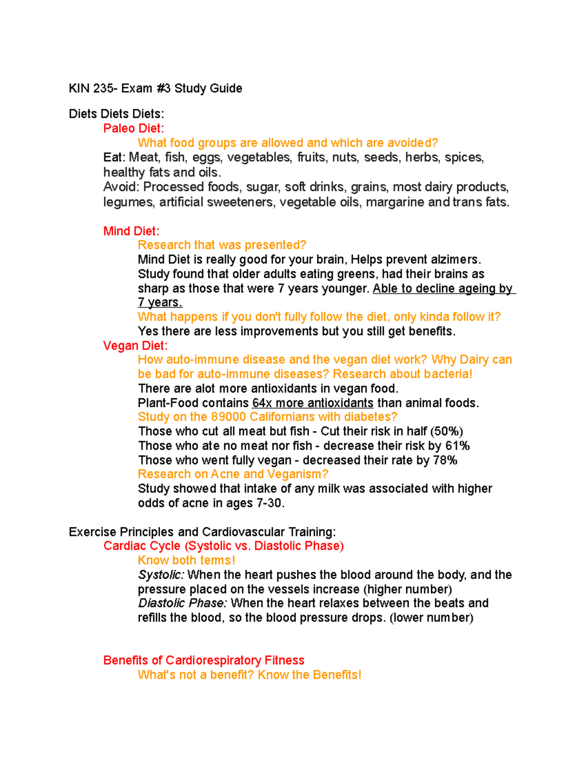 KIN 235 Exam 3 - Review - KIN 235- Exam #3 Study Guide Diets Diets ...