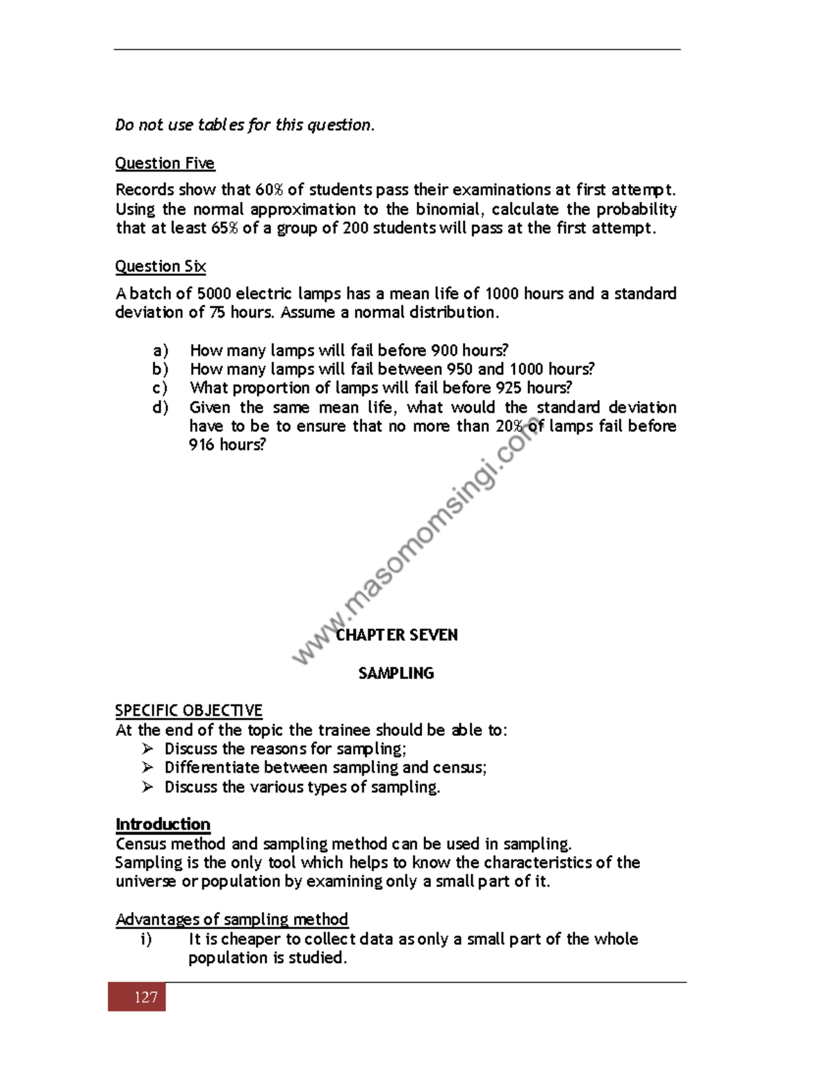 Sampling - ict notes - Do not use tables for this question. Question ...