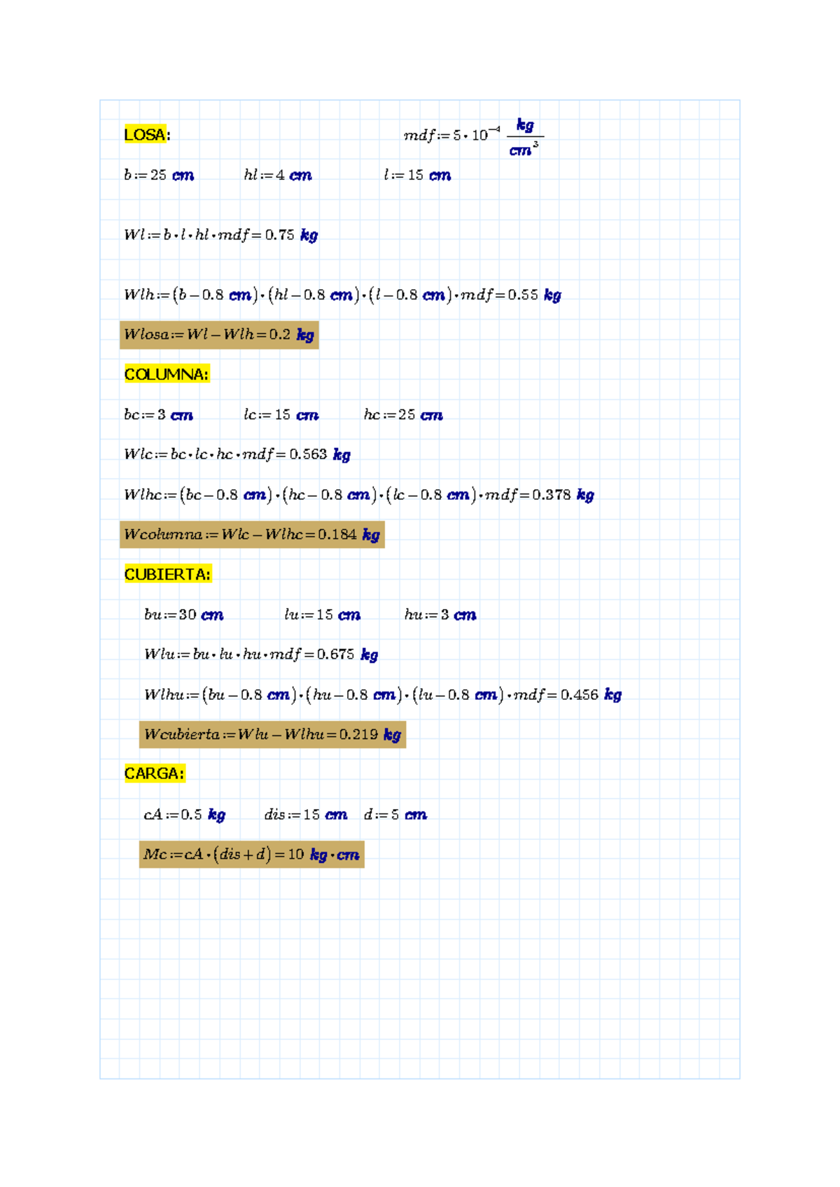 Calculo Concurso - LOSA: mdf ≔ 5 ⋅ 10 4 ―― kg cm 3 b ≔ 25 cm hl ≔ 4 cm ...
