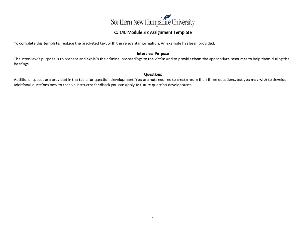 CJ 140 Module Six Assignment Template - An example has been provided ...