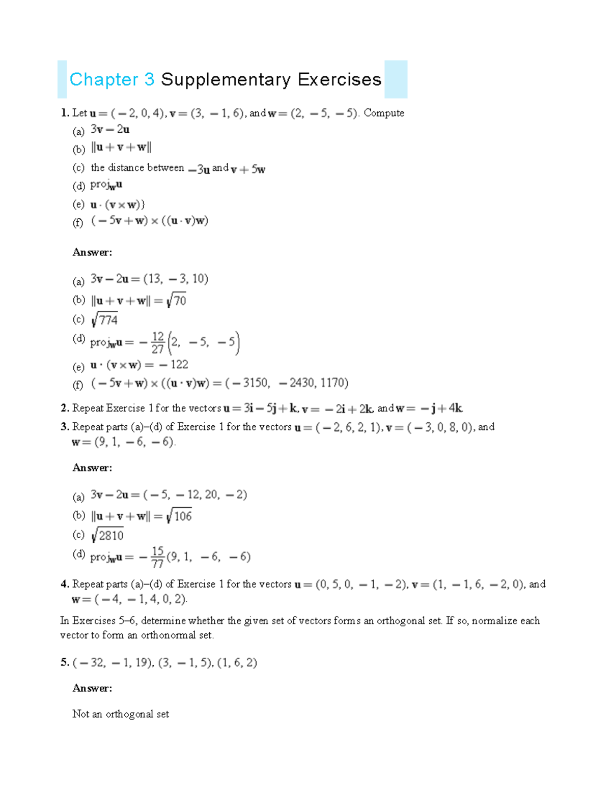 Supplementary Exercises - Compute (a) (b) (c) the distance between and ...