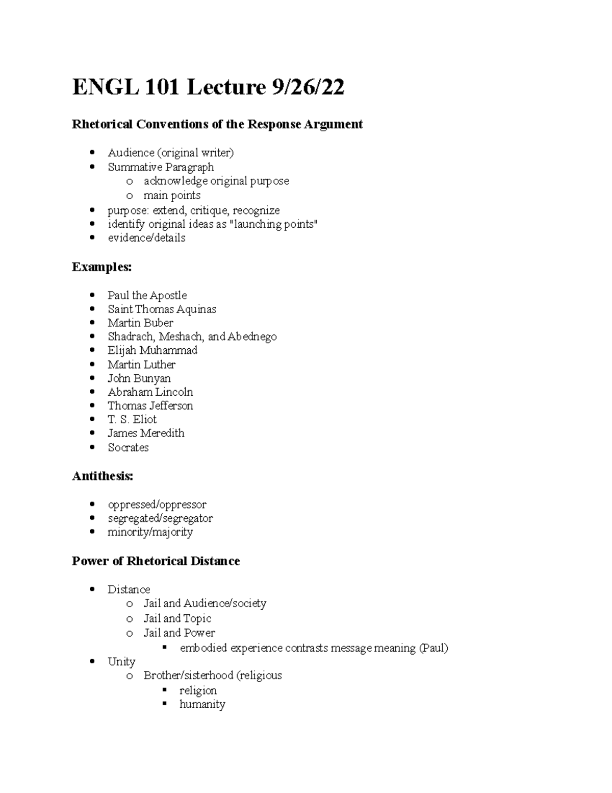 ENGL101 Notes pt - ENGL 101 Lecture 9/26/ Rhetorical Conventions of the ...