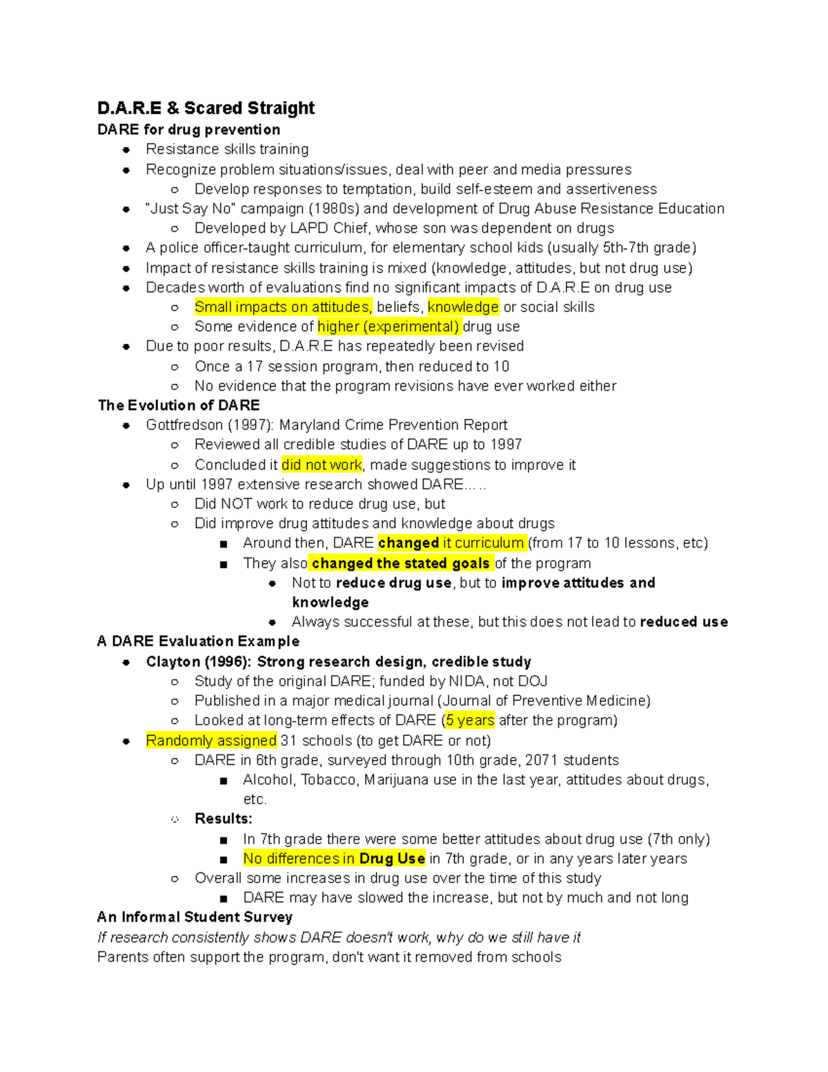 CJ Module 3 - Notes - D.A.R & Scared Straight DARE for drug prevention ...