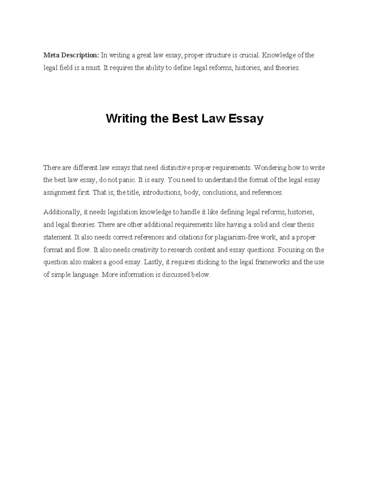 Writing the Best Law Essay - Meta Description: In writing a great law ...