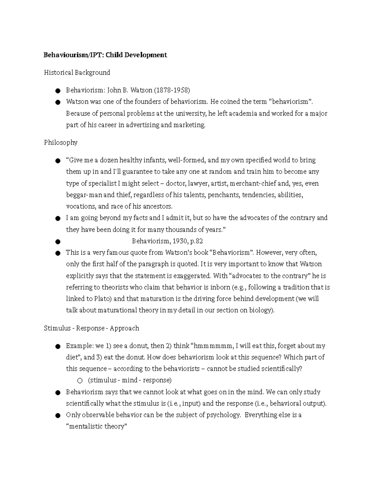 Dev Notes - Dr. Michael Mueller - Behaviourism/IPT: Child Development ...