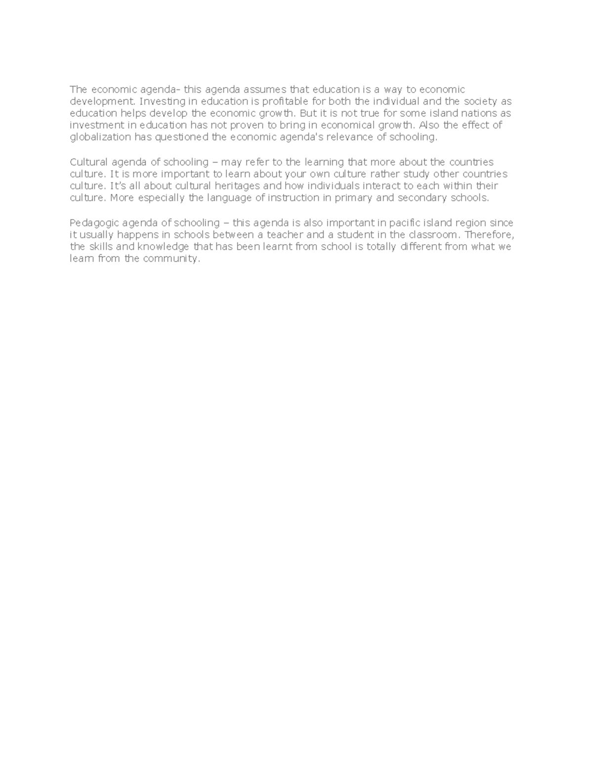 Ed153 - useful information - The economic agenda- this agenda assumes ...