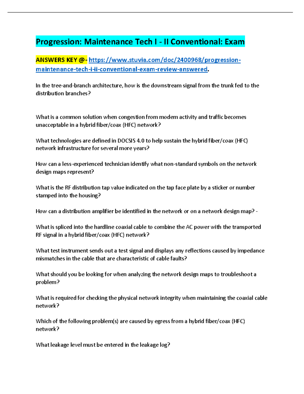 Progression Maintenance Tech I - II Conventional Exam Review Answered ...