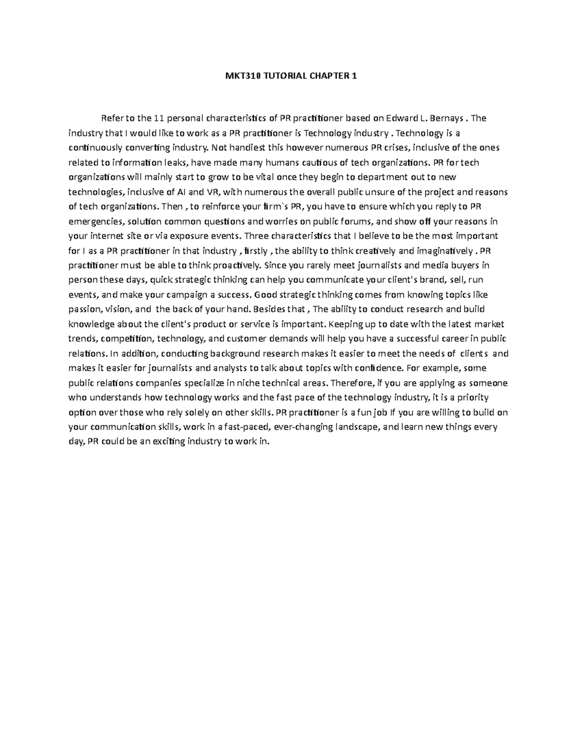 MKT310 Tutorial Chapter 1 - MKT310 TUTORIAL CHAPTER 1 Refer to the 11 ...