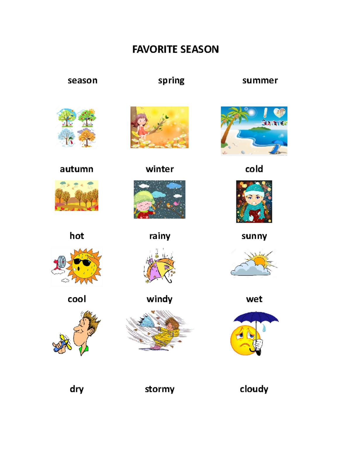 Speaking - FAVORITE SEASON season spring summer autumn winter cold hot ...