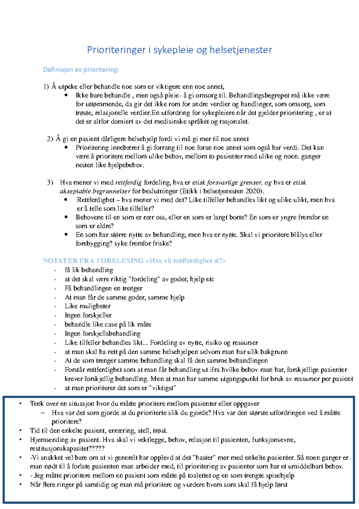 Prioriteringer i sykepleie og helsetjenester - Prioriteringer i ...