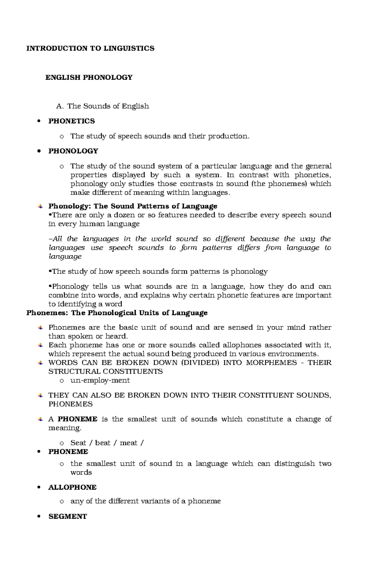 Phonology - Lecture notes 3 - Introduction to Linguistics - PangSU ...