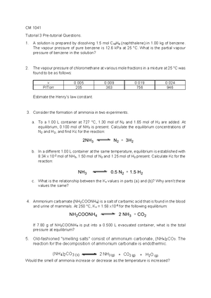Tutorial 1 - Chemical Kinetics - Tutorial 1: Chemical Kinetics Consider ...