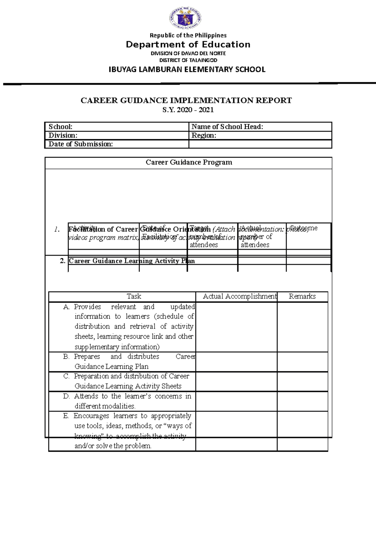 Career Guidance Implementation Report 2021 - Republic of the ...