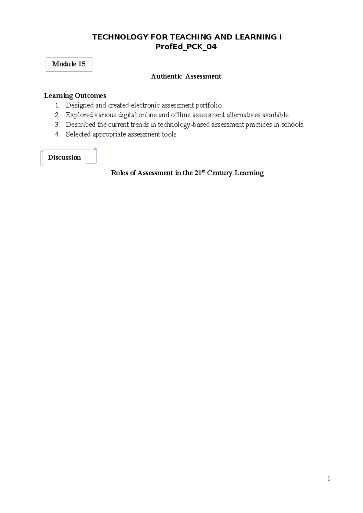 Module-15 - TECHNOLOGY FOR TEACHING AND LEARNING I - Discussion ...