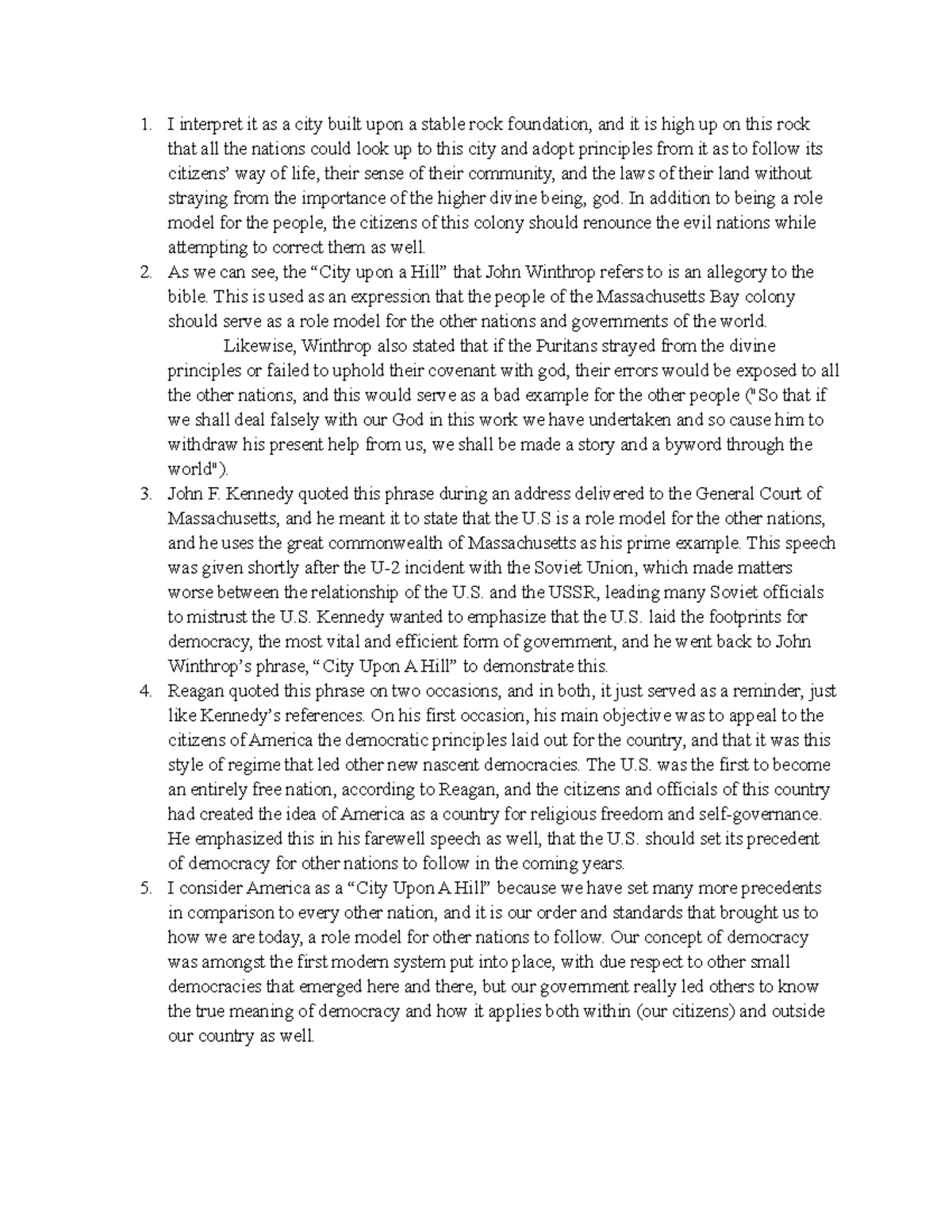 HW # 2 -AP US HIST - I interpret it as a city built upon a stable rock ...