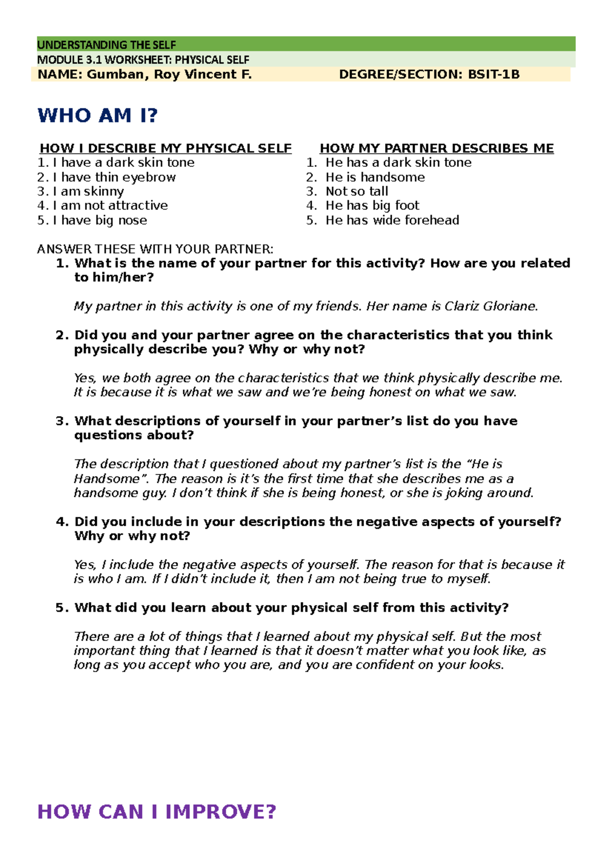 Roy Vincent Gumban - UTS - Module 3 - UNDERSTANDING THE SELF MODULE 3 ...