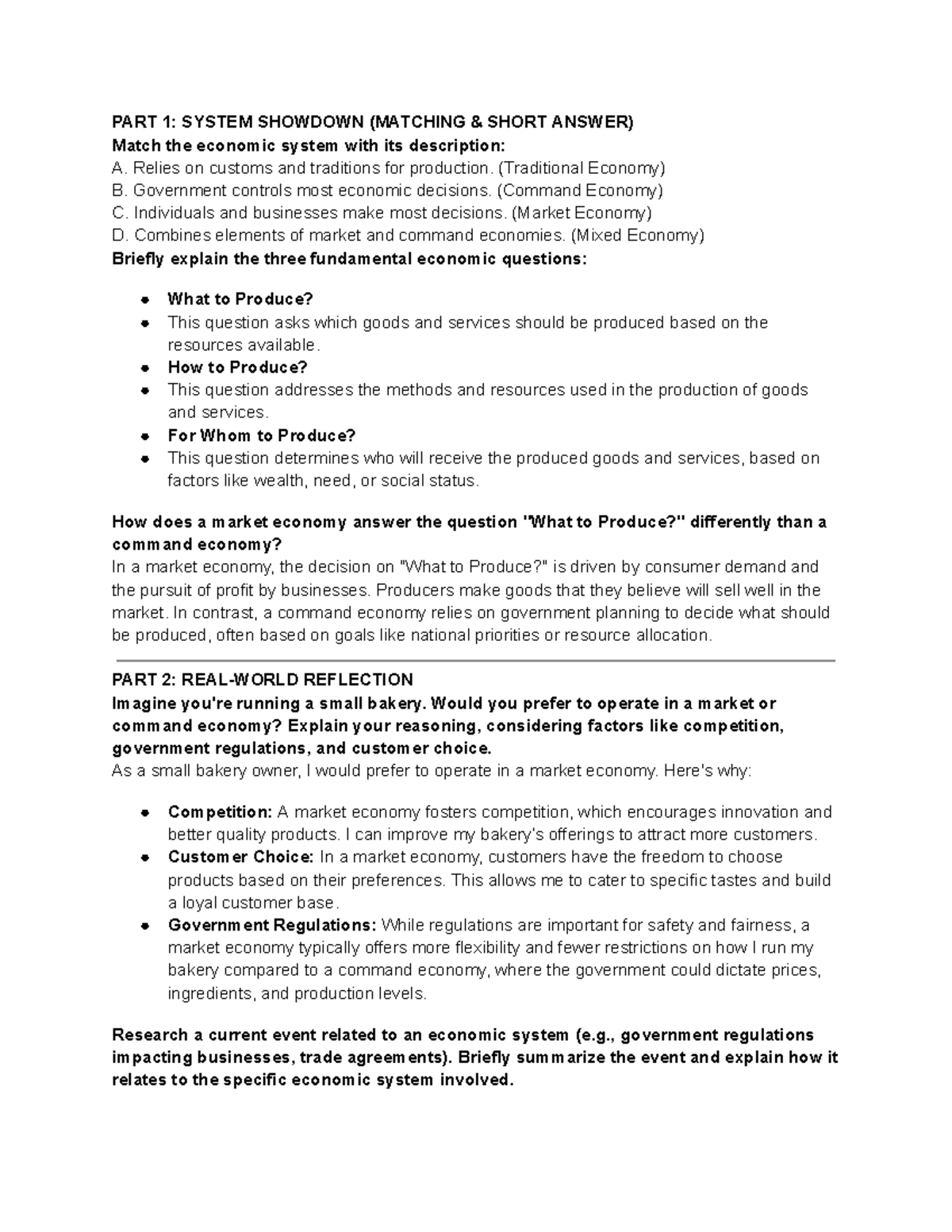 One point zero five - PART 1: SYSTEM SHOWDOWN (MATCHING & SHORT ANSWER ...