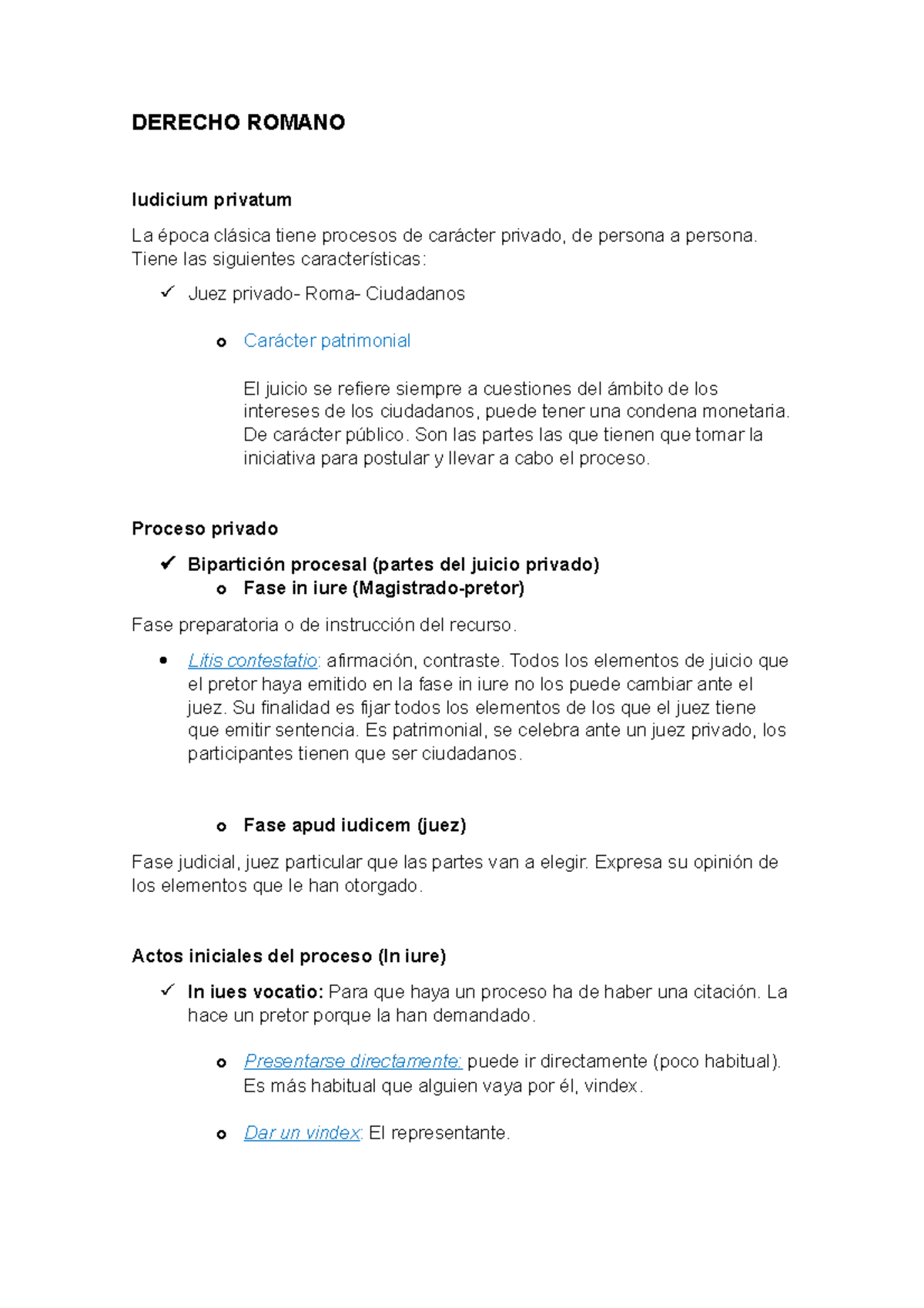 Derecho Romano - DERECHO ROMANO Iudicium privatum La tiene procesos de ...