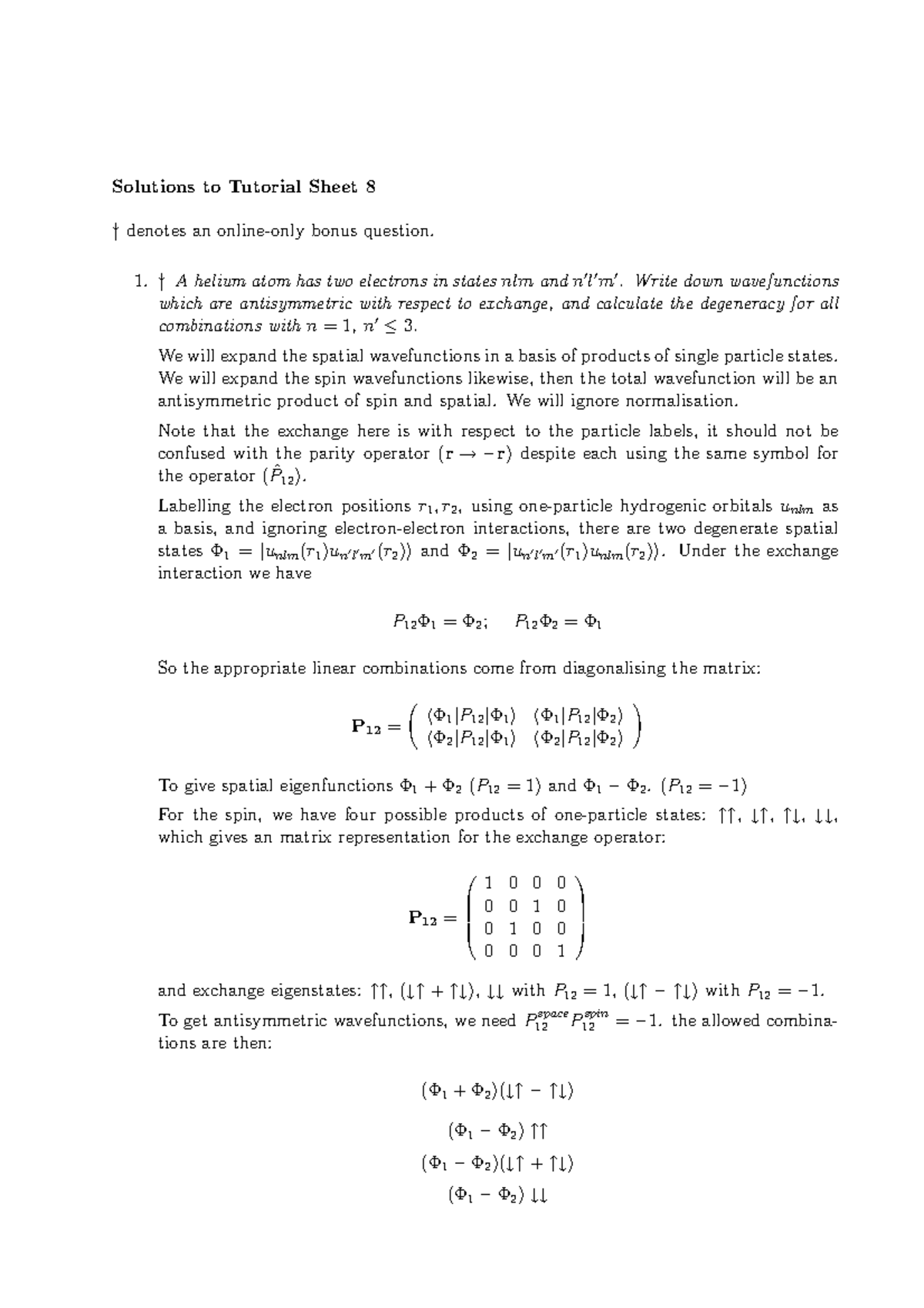 Solution 08 - Solutions - Solutions to Tutorial Sheet 8 †denotes an ...